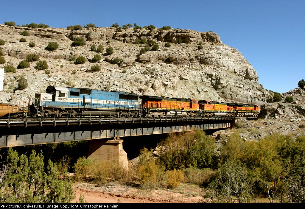 EMD 9037, BNSF 5258, 4368, and 1071